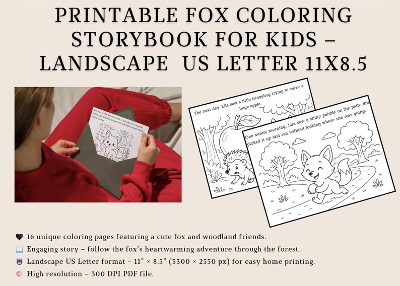 Printable Fox Coloring Storybook for Kids – Landscape Forest Animal ...