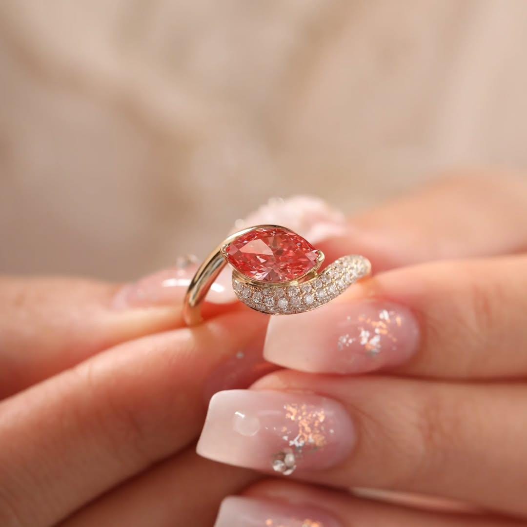 Marquise Pink Moissanite Engagement Ring – Elongated Diamond Ring – 925 ...