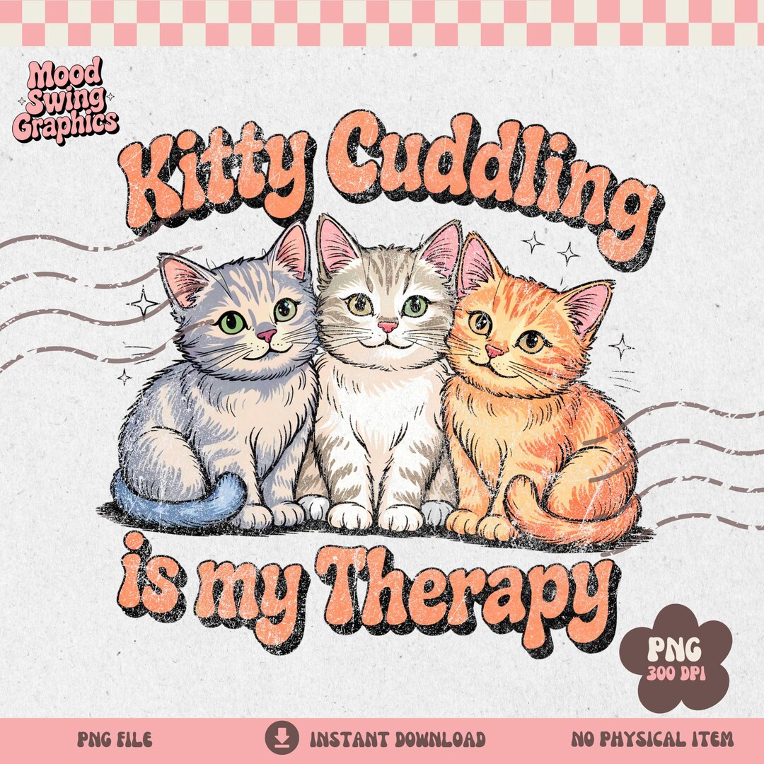 Retro Cat Cuddling Therapy PNG: Mental Health Awareness (digital ...