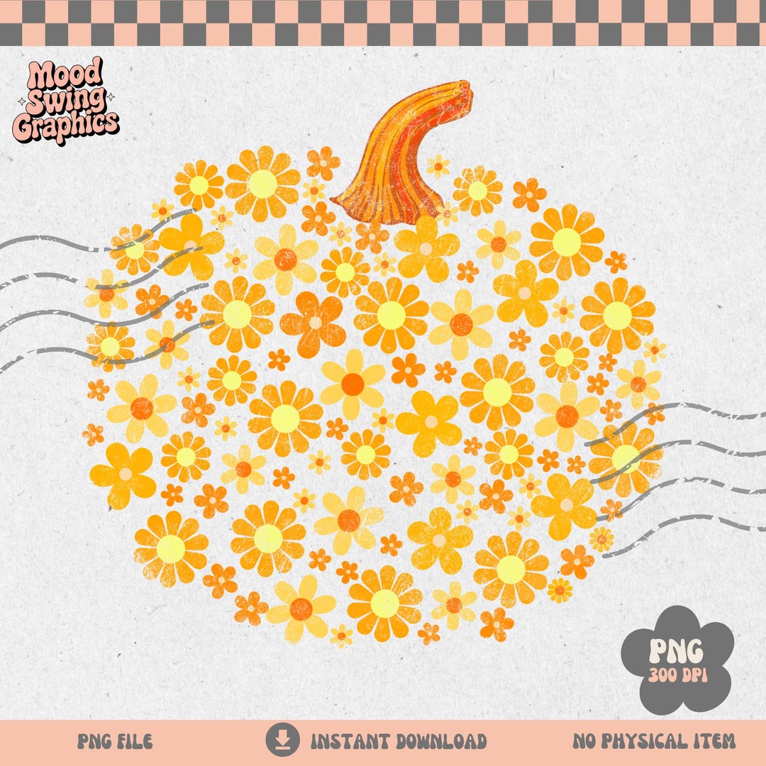 Retro Floral Pumpkin PNG: Groovy Autumn Clipart (digital Download - Etsy