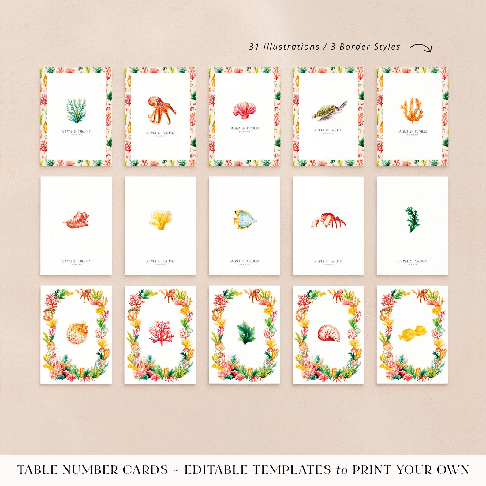 Editable Wedding Table Name. Table Number Templates. Instant Printable ...