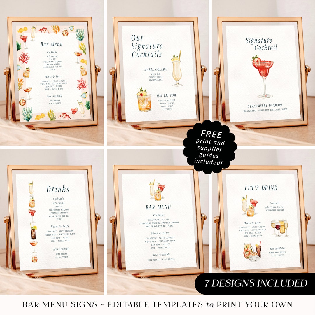 Editable Wedding Bar Menu Template. Instant Download. Printable Drinks ...