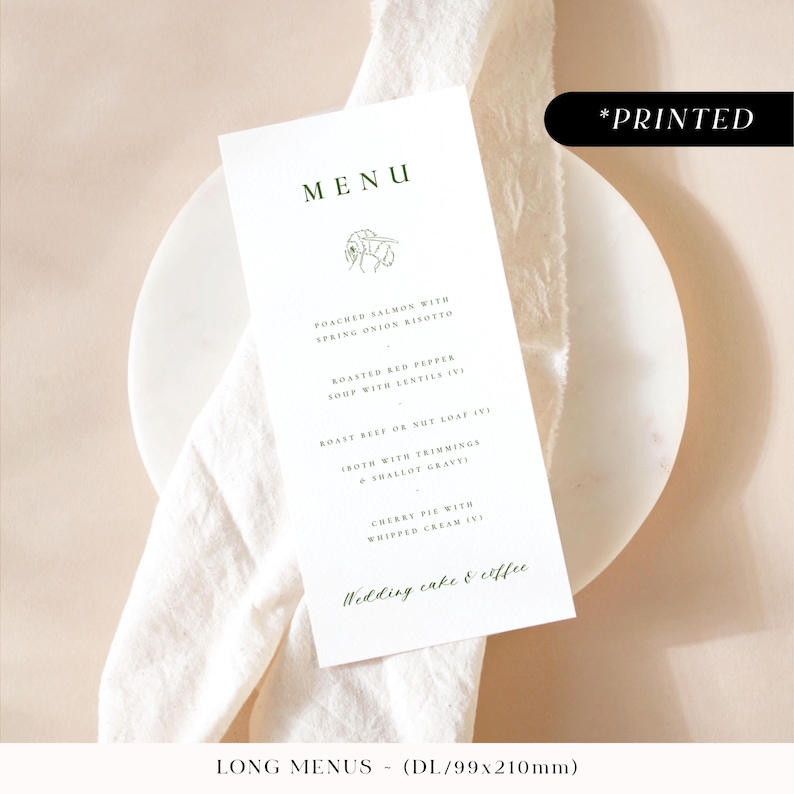 Sage Green Wedding Reception Menu, Professionally Printed Botanical ...