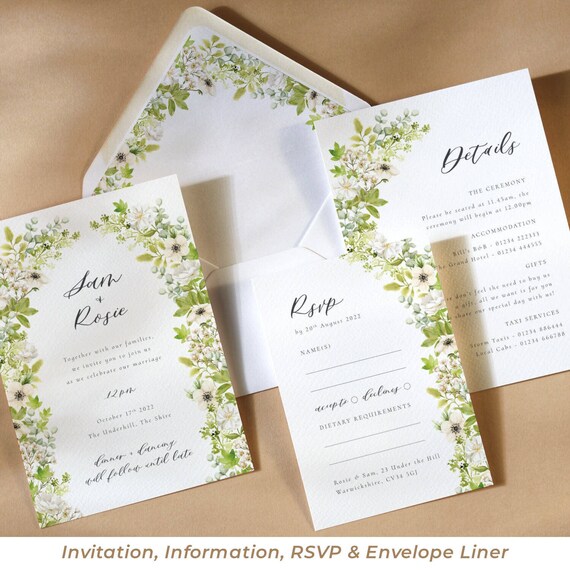 Printable Floral Arch Wedding Invitation With Bright Greens - Etsy