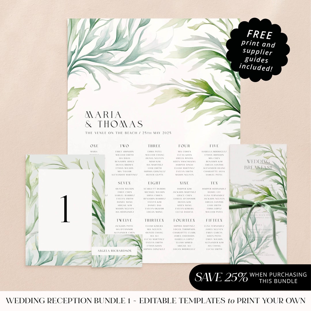 Table Plan, Table Names, Place Cards, Menu Template Bundle. Editable ...