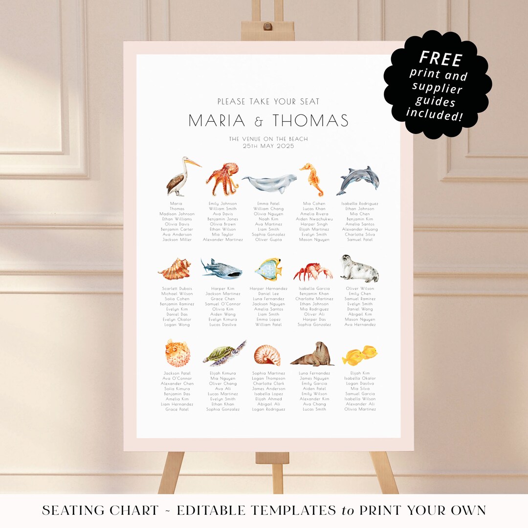 Editable Wedding Table Plan Sign. Seating Chart With Border. Instant ...