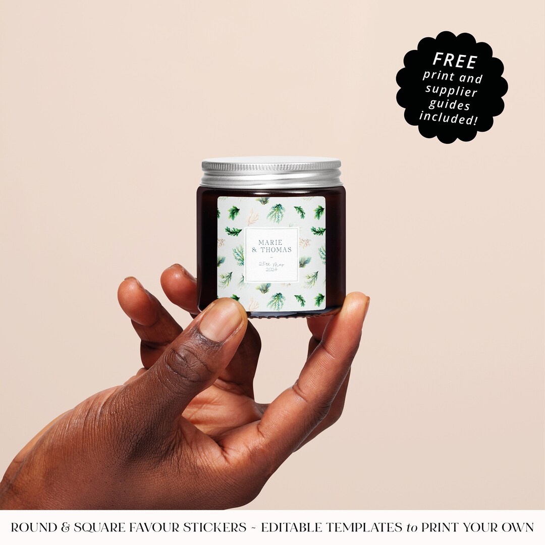 Printable Favor Sticker Template Bundle. Favour Stickers. Pale Green ...