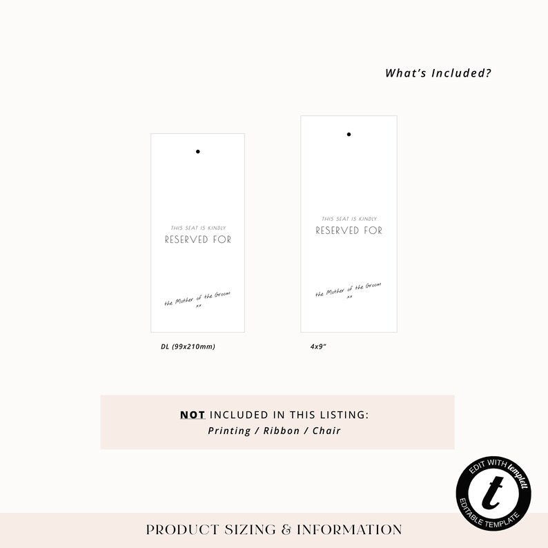 Editable Reserved Chair Sign Template. Instant Digital Download ...
