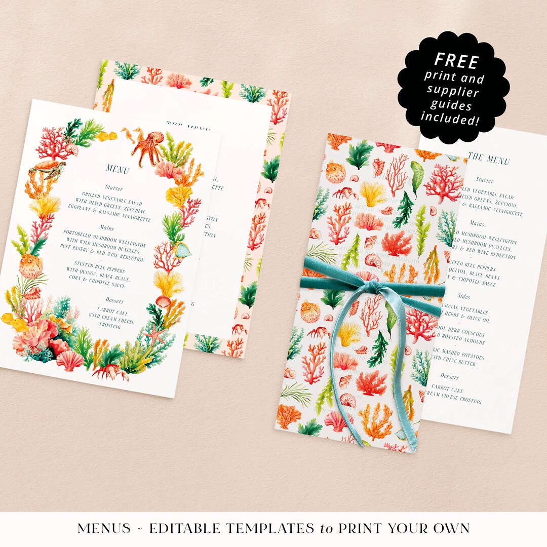 Editable Wedding Menu Templates. Instant Digital Downloads. Printable ...