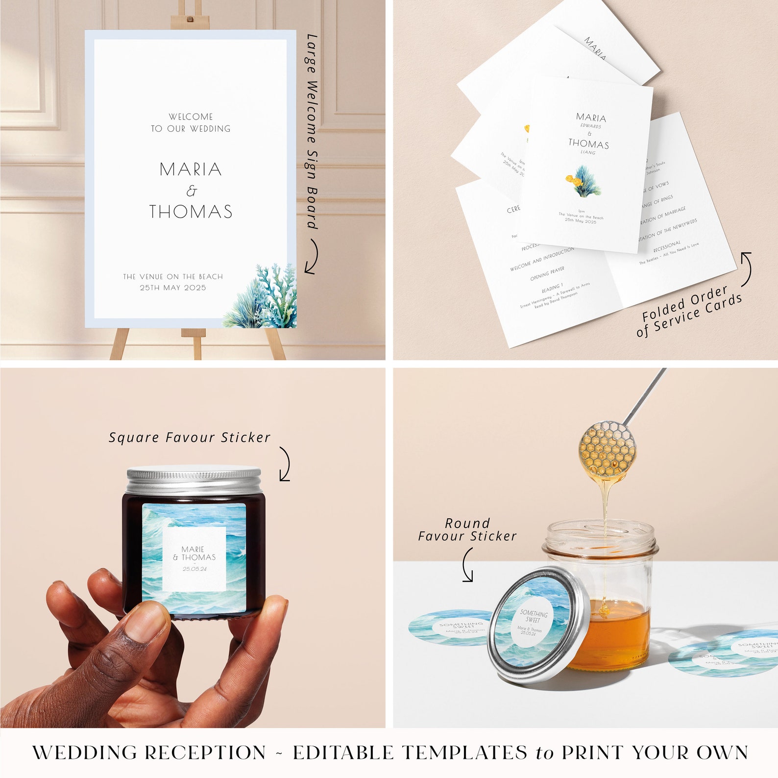 Reception Signage & Favour Stickers Template Bundle. Editable and ...