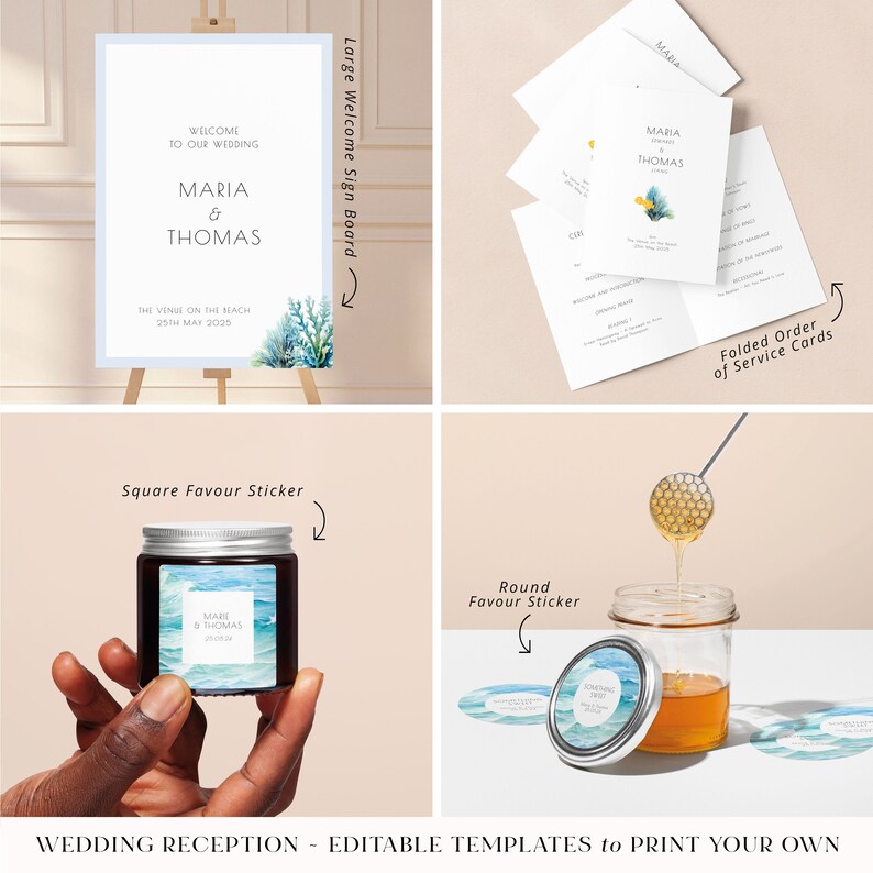 Reception Signage & Favour Stickers Template Bundle. Editable and ...