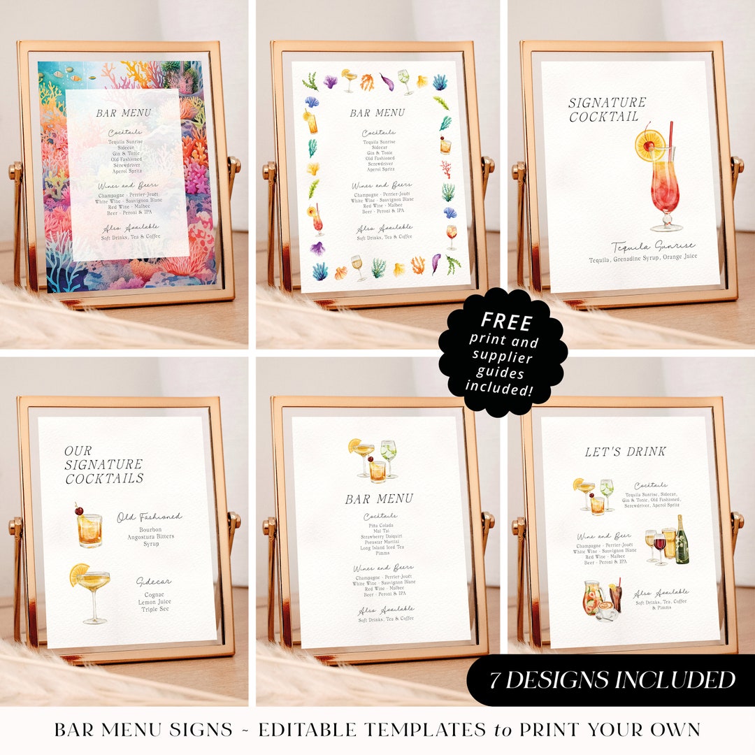 Editable Wedding Bar Menu Template. Instant Download. Printable Drinks ...