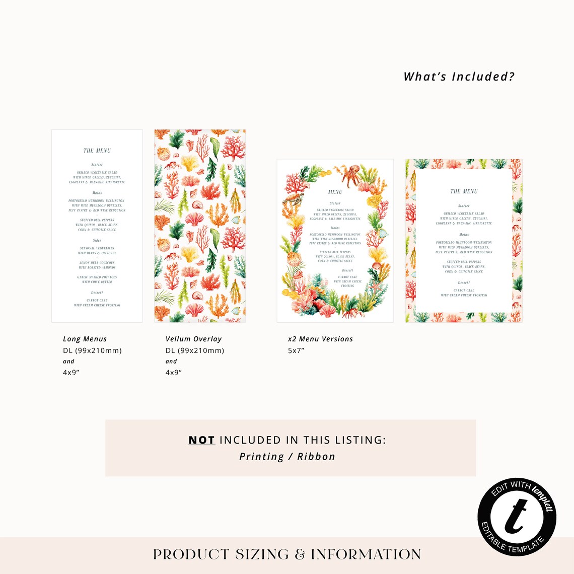 Editable Wedding Menu Templates. Instant Digital Downloads. Printable ...