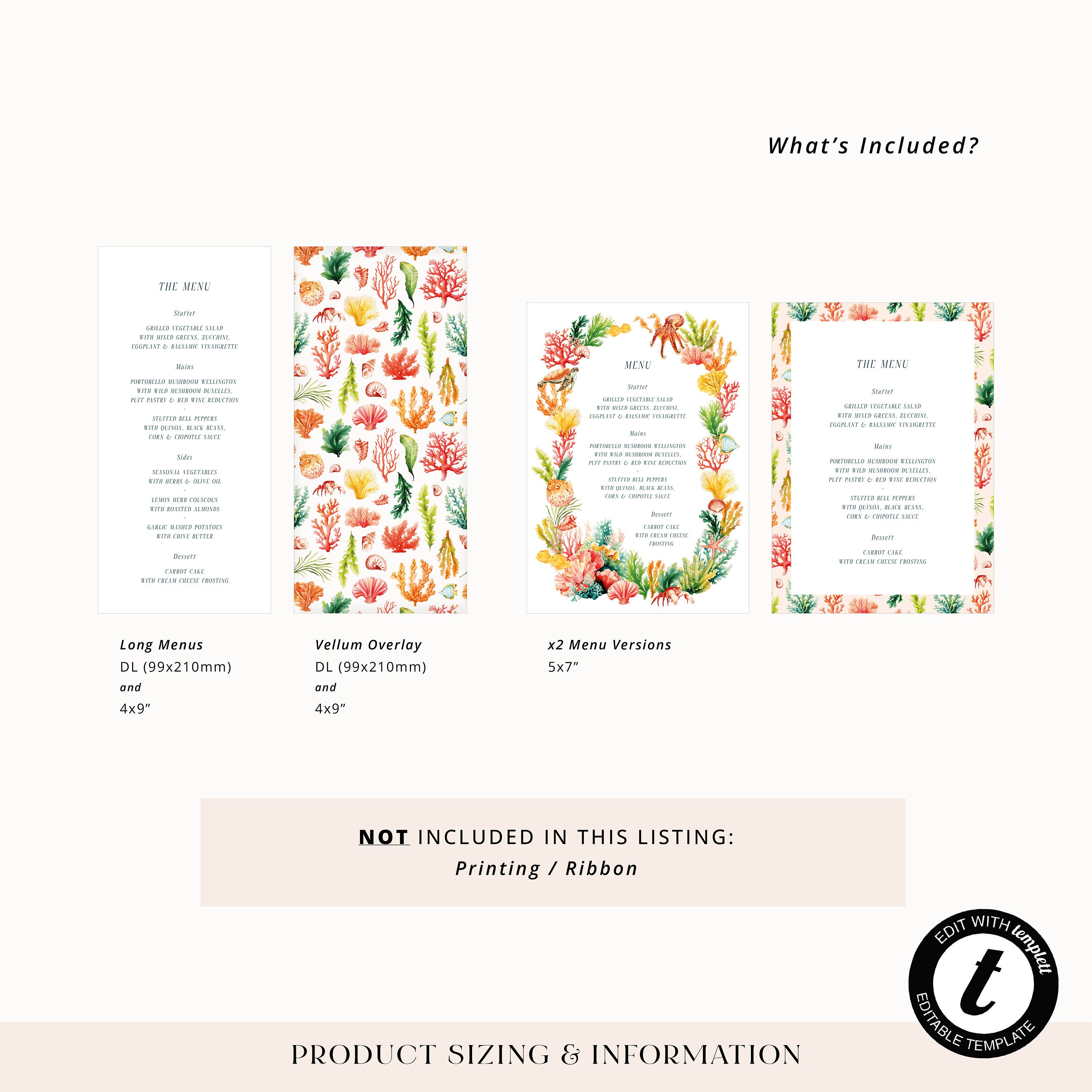 Editable Wedding Menu Templates. Instant Digital Downloads. Printable ...