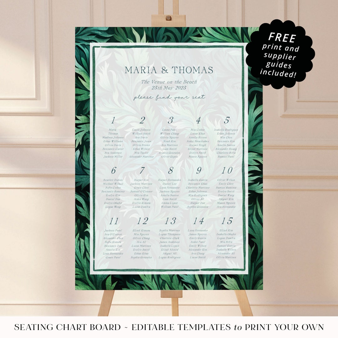 Editable Wedding Table Plan Sign. Seating Chart Board With Border ...