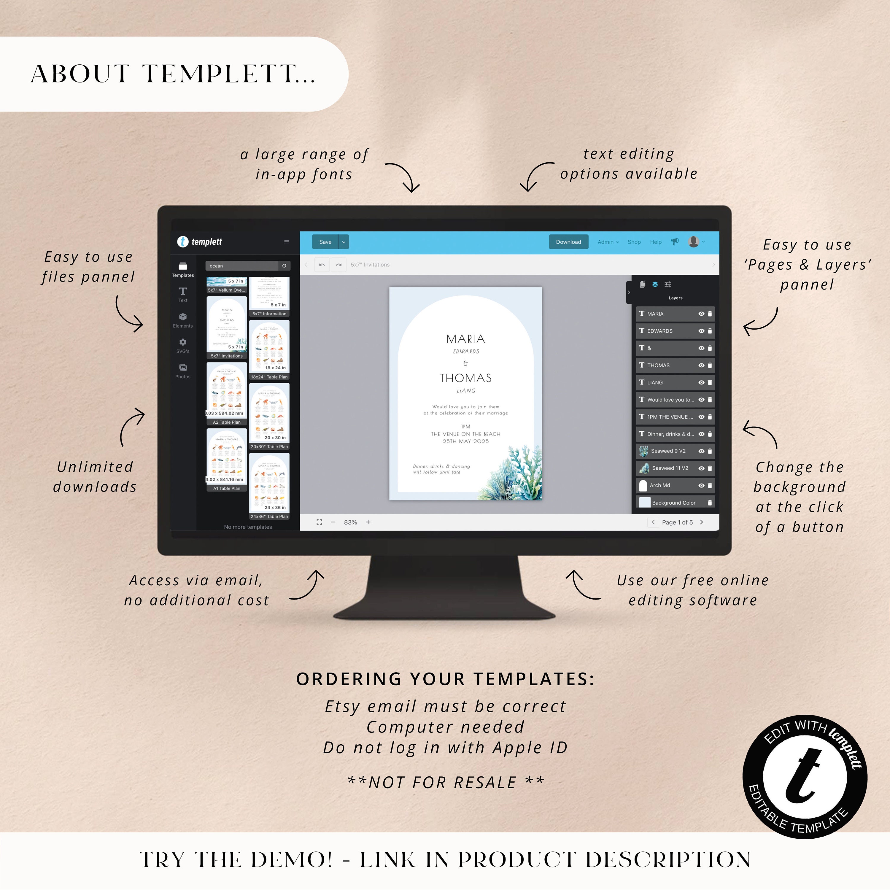 Printable Favor Sticker Template Bundle. Favour Stickers. Ocean Waves ...