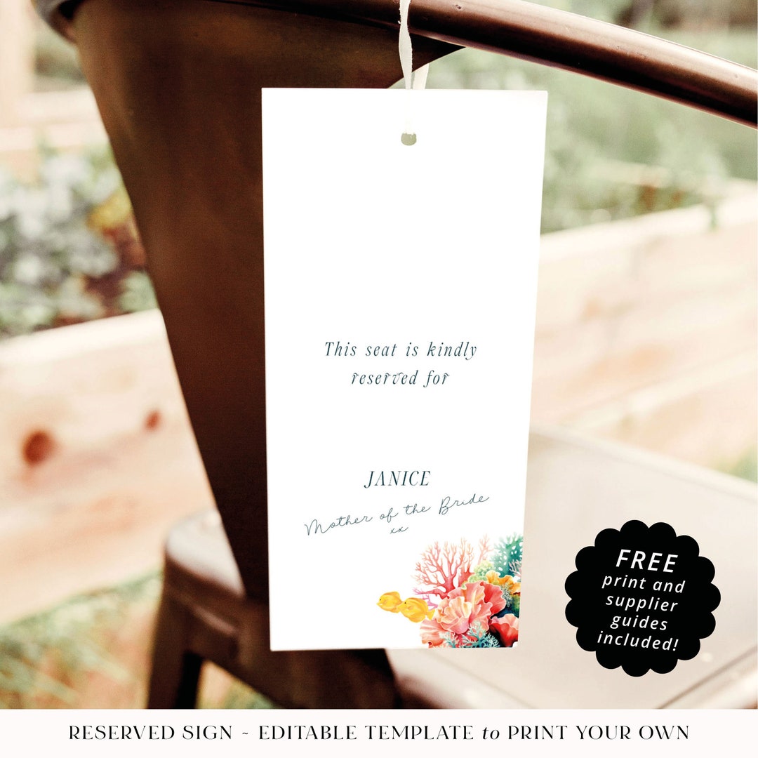 Editable Reserved Chair Sign Template. Instant Digital Download ...