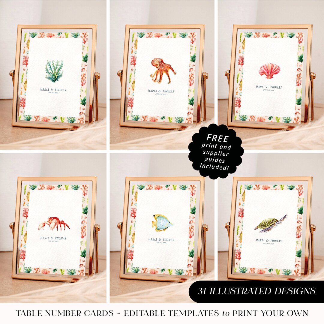 Editable Wedding Table Name. Table Number Templates. Instant Printable ...