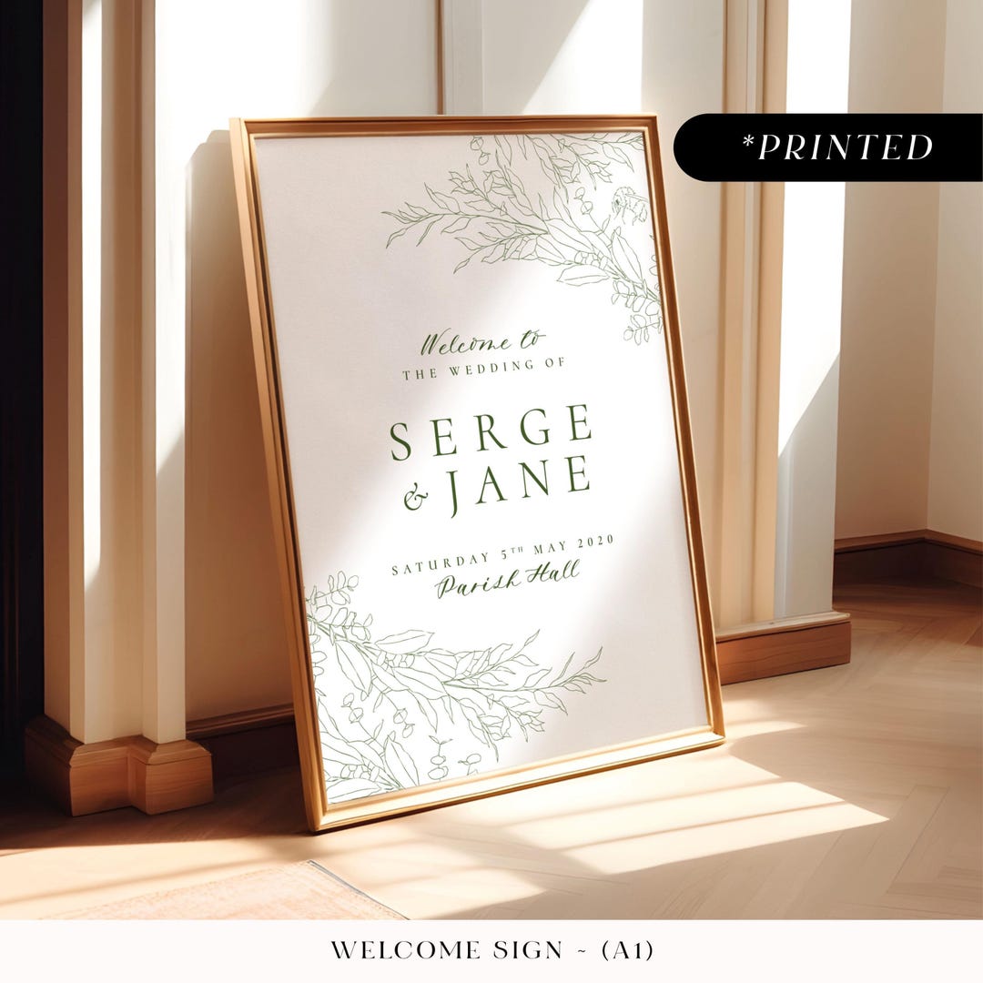 Sage Green Large Wedding Welcome Sign, Professionally Printed Botanical ...