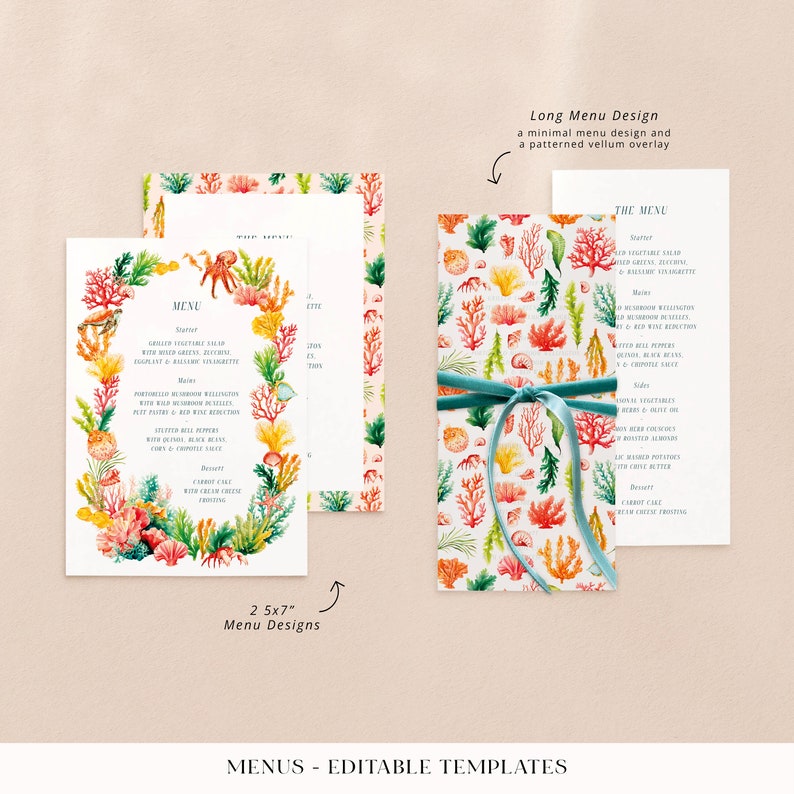 Editable Wedding Menu Templates. Instant Digital Downloads. Printable ...