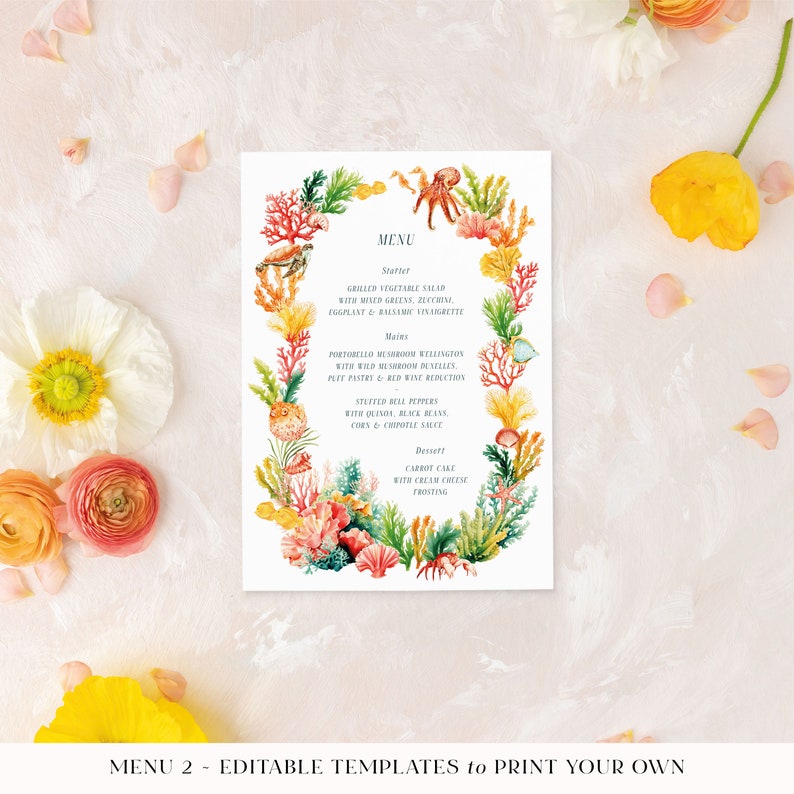 Editable Wedding Menu Templates. Instant Digital Downloads. Printable ...