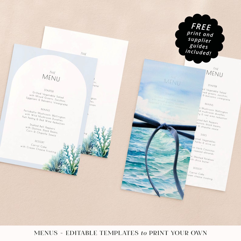 Editable Wedding Menu Templates. Instant Digital Downloads. Printable ...