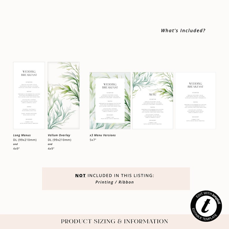 Editable Wedding Menu Templates. Instant Digital Downloads. Printable ...