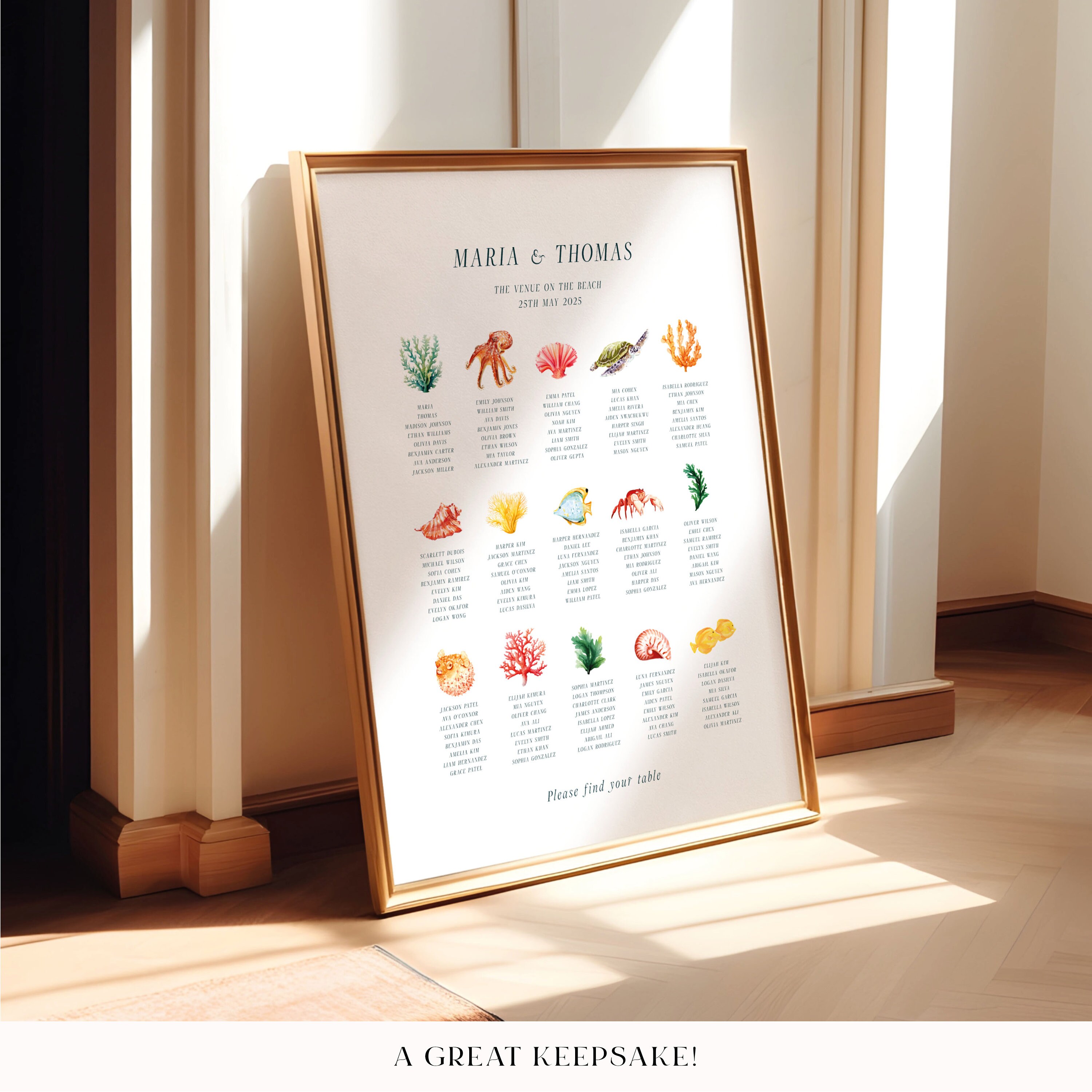 Editable Wedding Table Plan Cards. Small Sealife Seating Chart Cards ...