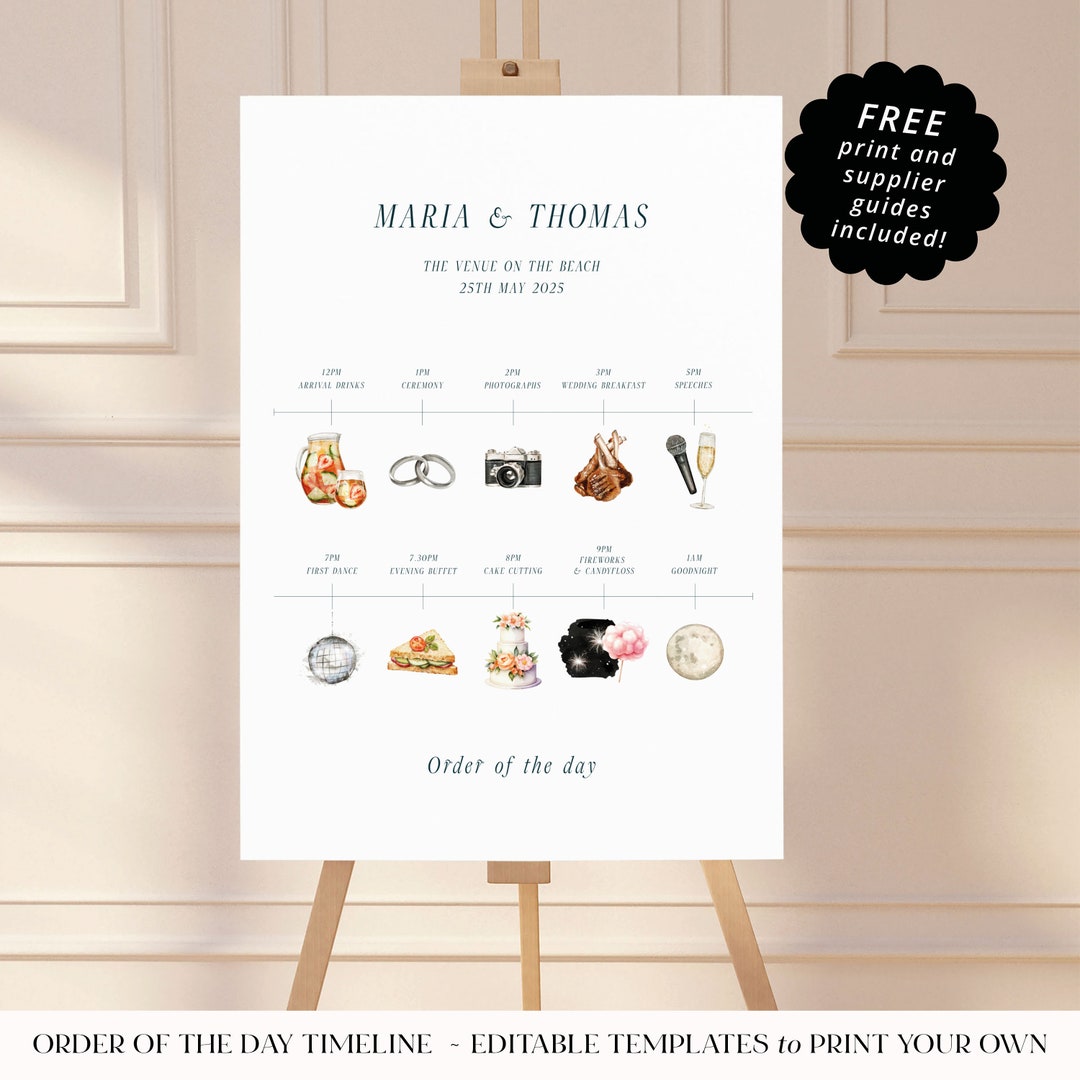 Editable Order of the Day Timeline Sign Template. Instant Printable ...