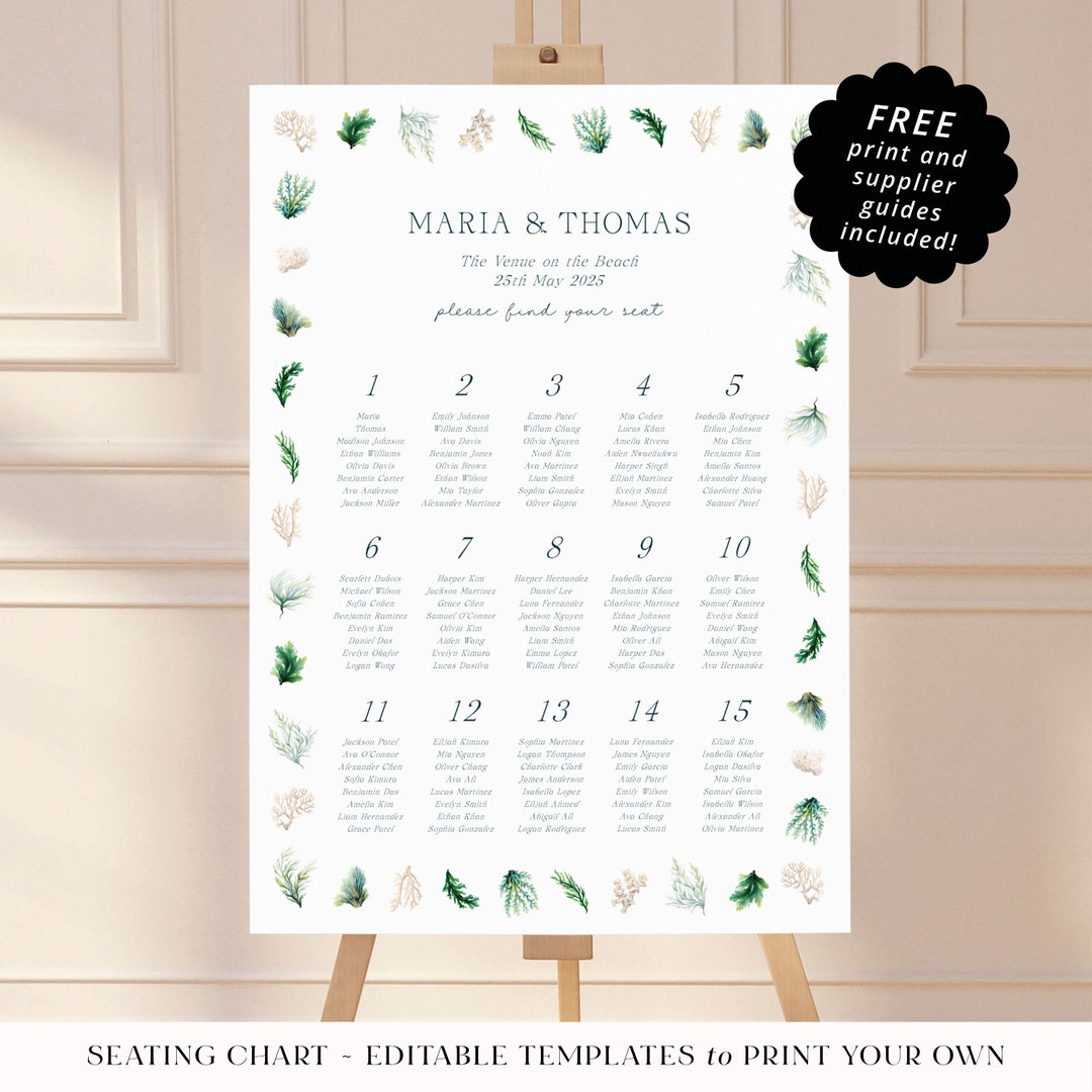 Editable Wedding Table Plan Sign. Seating Chart Board. Instant ...