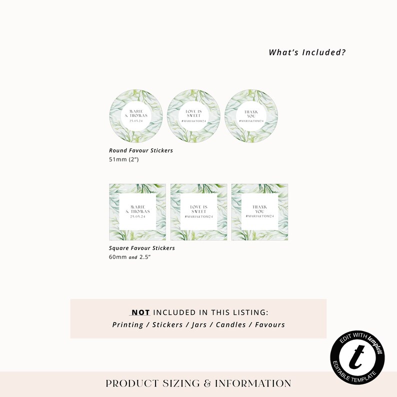 Printable Favor Sticker Template Bundle. Favour Stickers. Sage Green ...