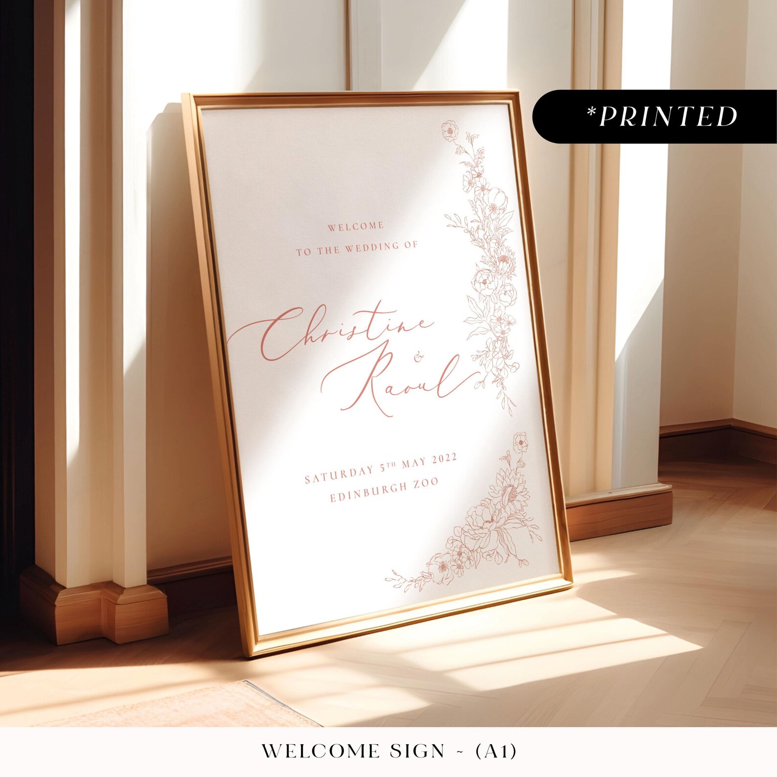 Blush Pink Large Wedding Welcome Sign, Printed Entrance Sign Board With ...
