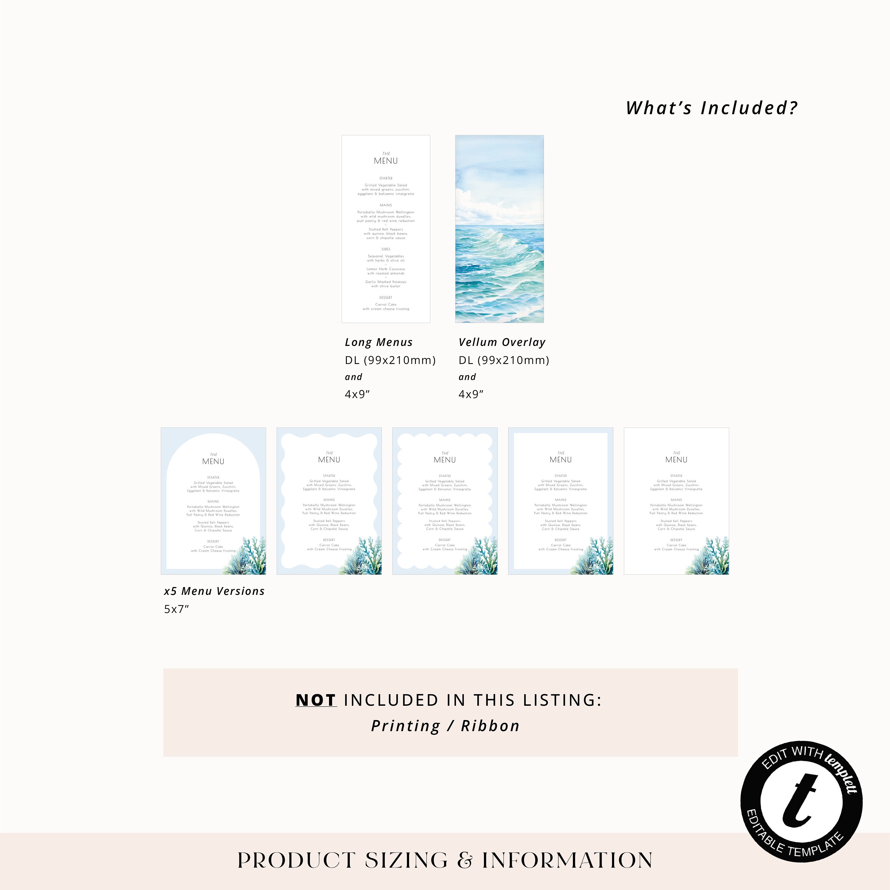 Editable Wedding Menu Templates. Instant Digital Downloads. Printable ...