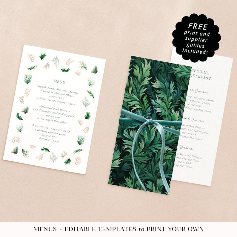 Editable Wedding Menu Templates. Instant Digital Downloads. Printable ...