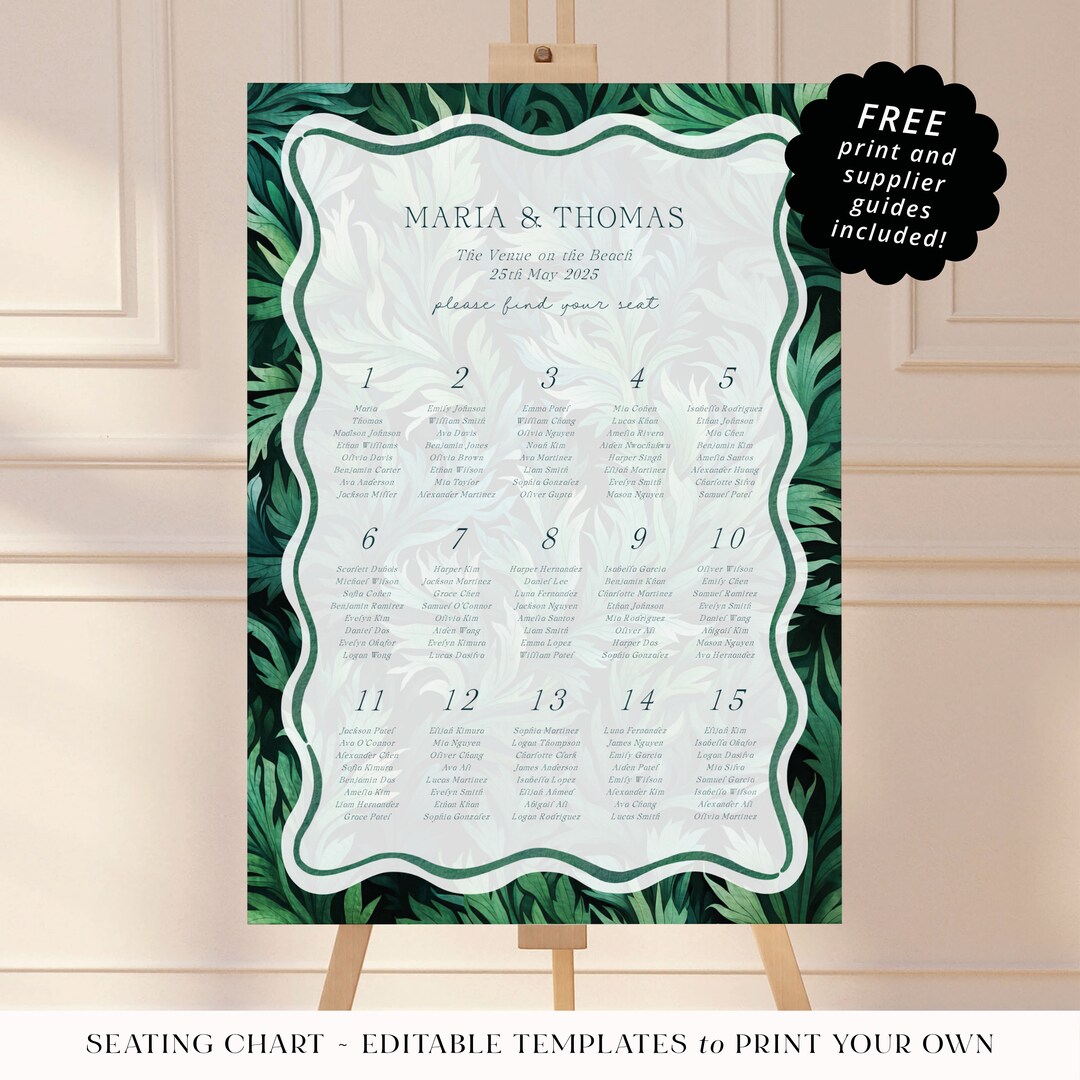 Editable Wedding Table Plan Sign. Seating Chart Board With a Wavy ...