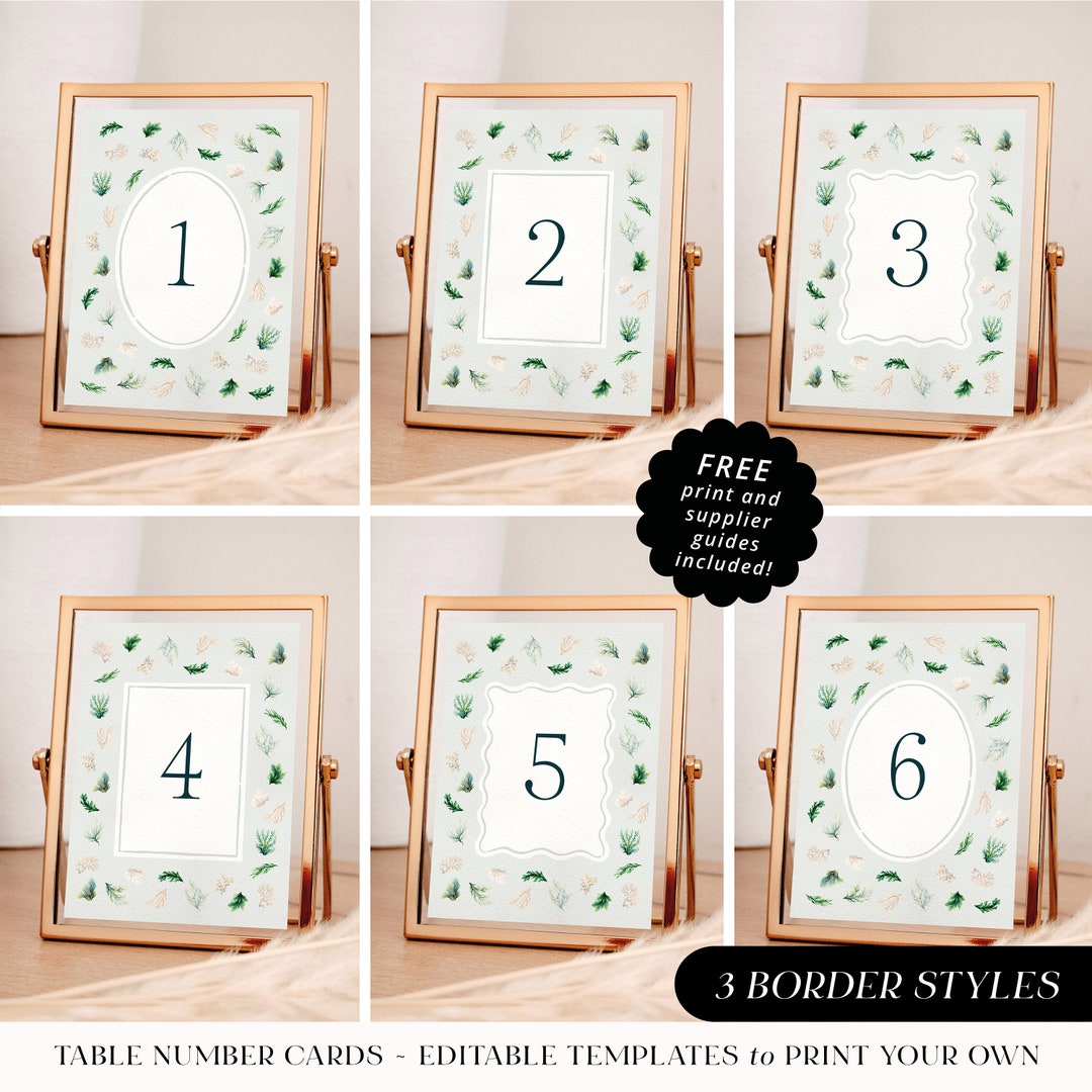Editable Wedding Table Name. Table Number Templates. Instant Printable ...