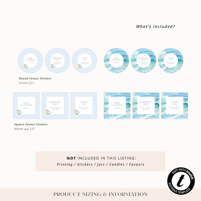 Printable Favor Sticker Template Bundle. Favour Stickers. Ocean Waves ...