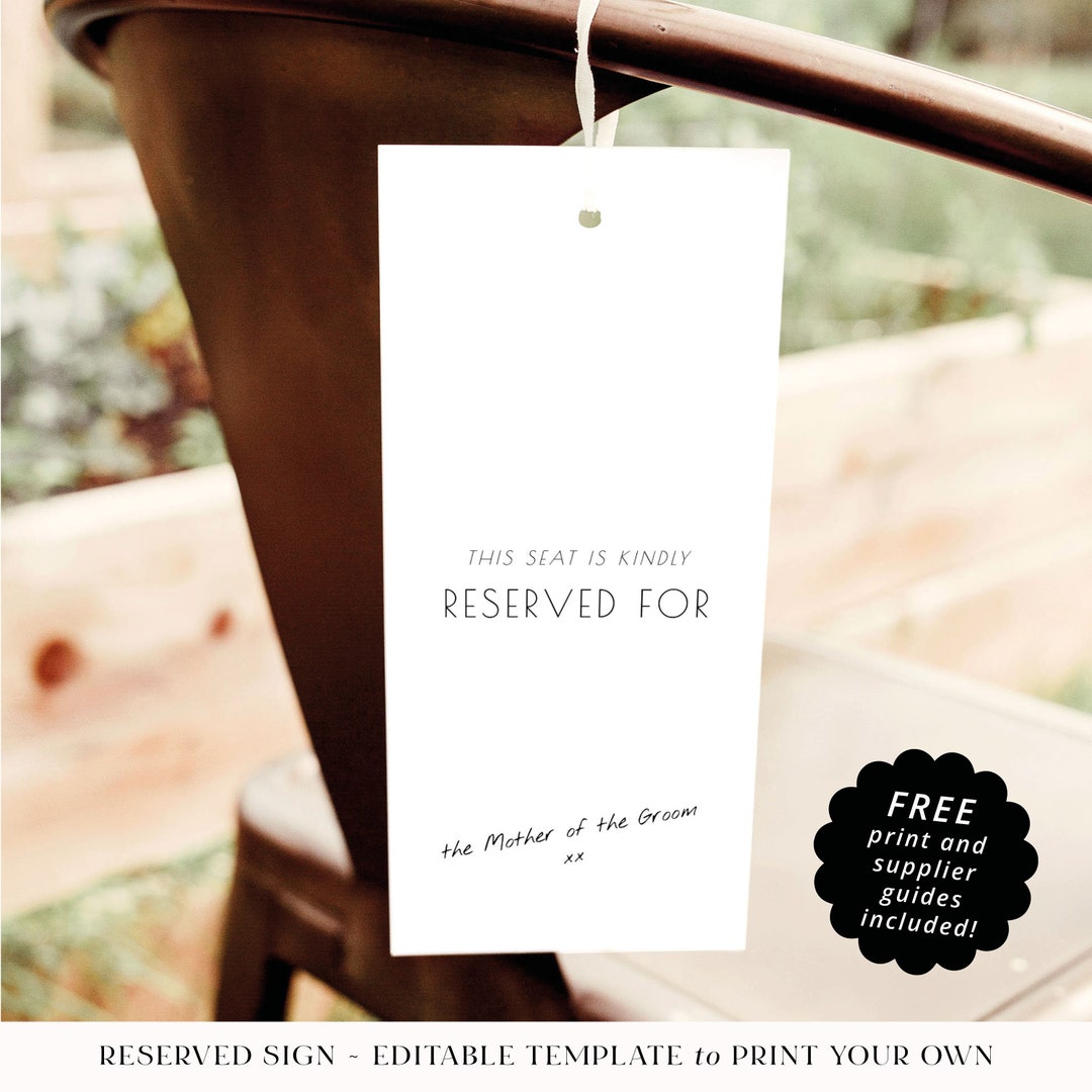 Editable Reserved Chair Sign Template. Instant Digital Download ...
