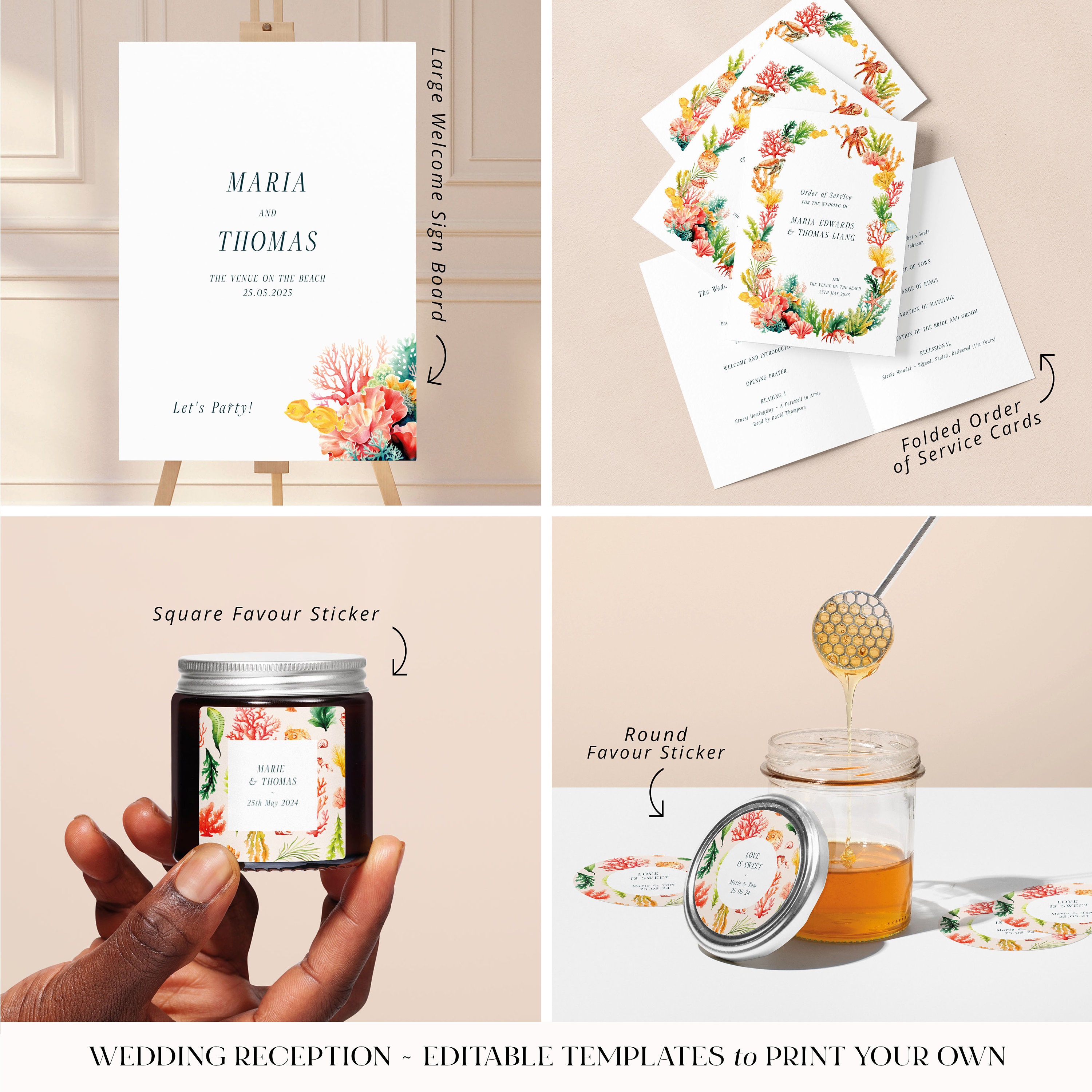 Reception Signage & Favour Sticker Template Bundle. Editable and ...