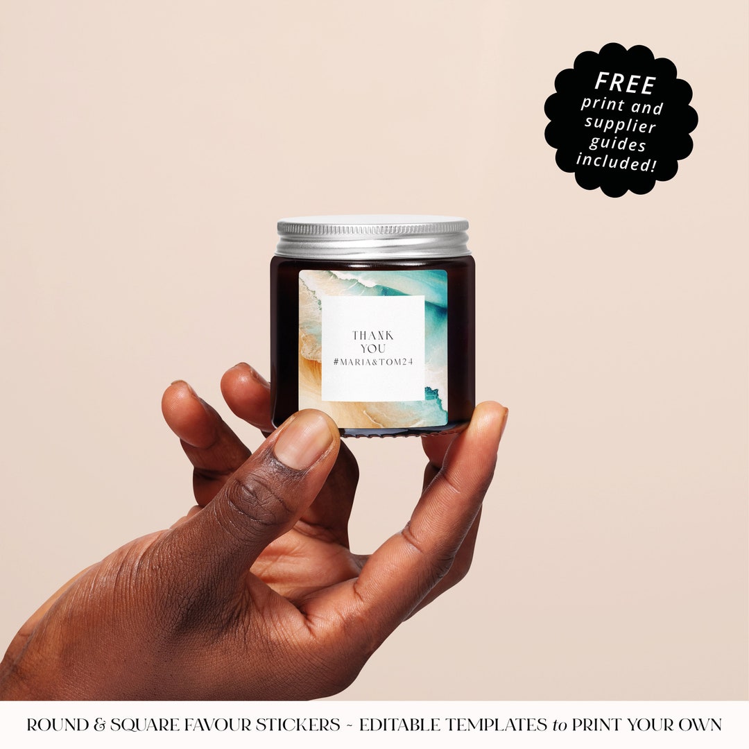 Printable Favor Sticker Template Bundle. Favour Stickers. Ocean Waves ...