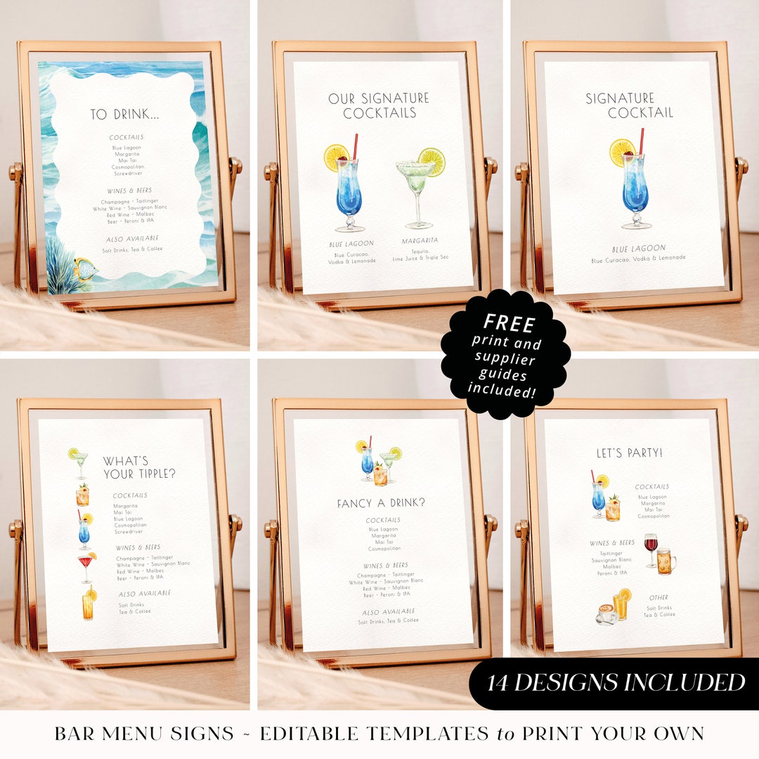 Editable Wedding Bar Menu Template. Instant Download. Printable Drinks ...