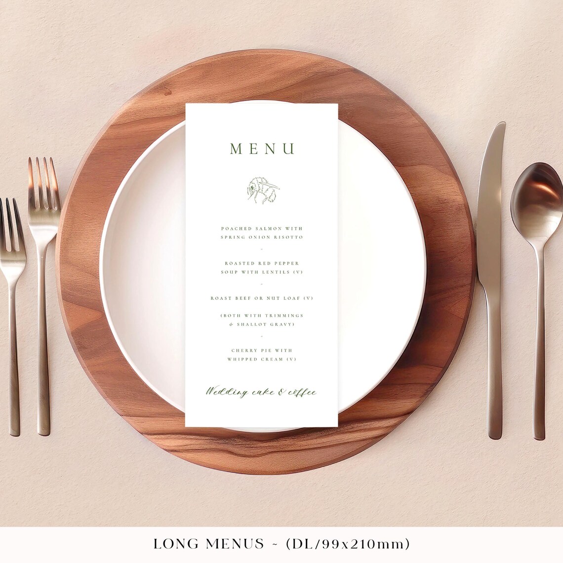 Sage Green Wedding Reception Menu, Professionally Printed Botanical ...