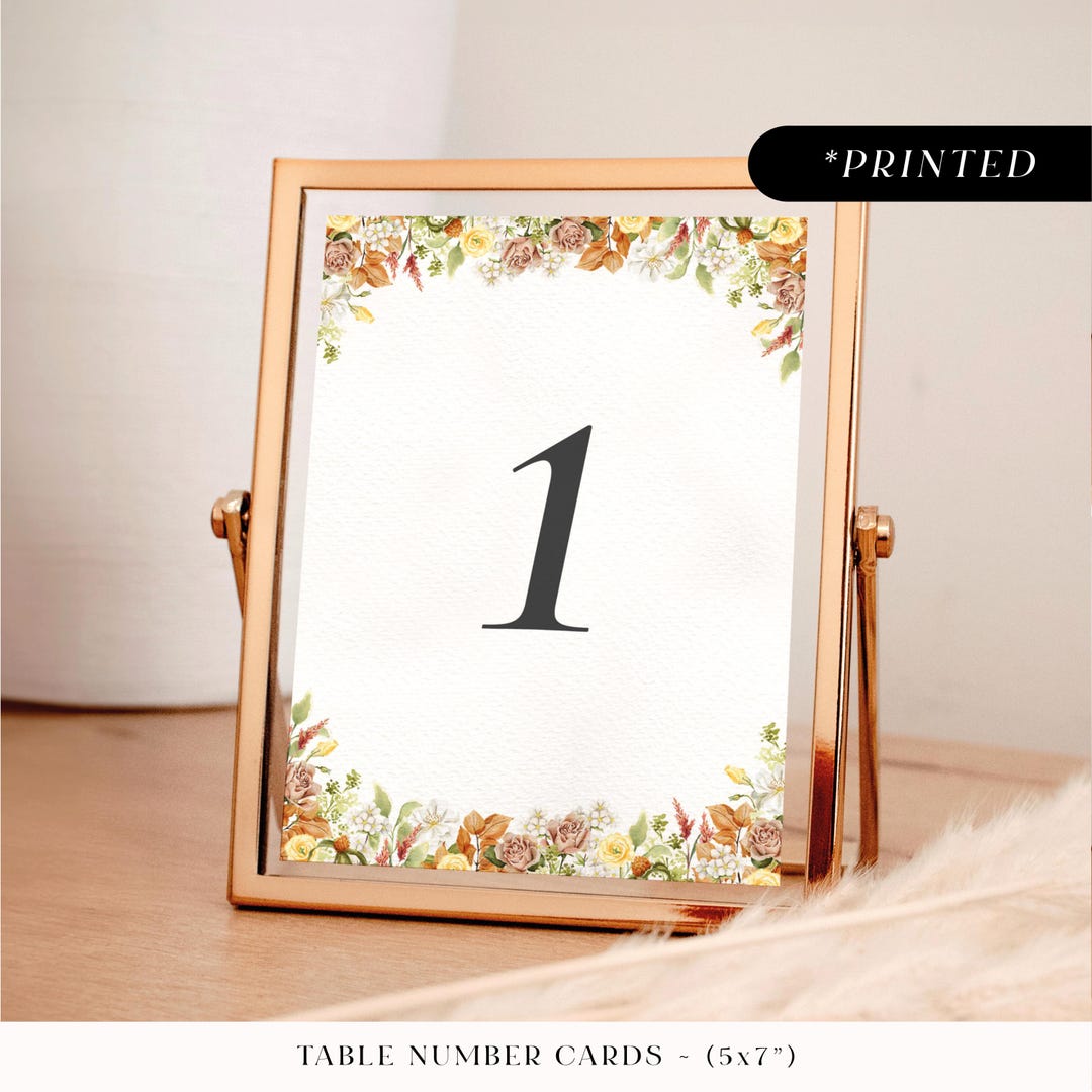 Autumn Floral Wedding Table Numbers. Set of 20 5x7" Table Names. Fall ...
