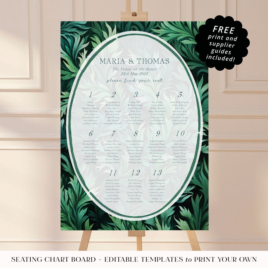 Editable Wedding Table Plan Sign. Seating Chart Board With an Oval ...