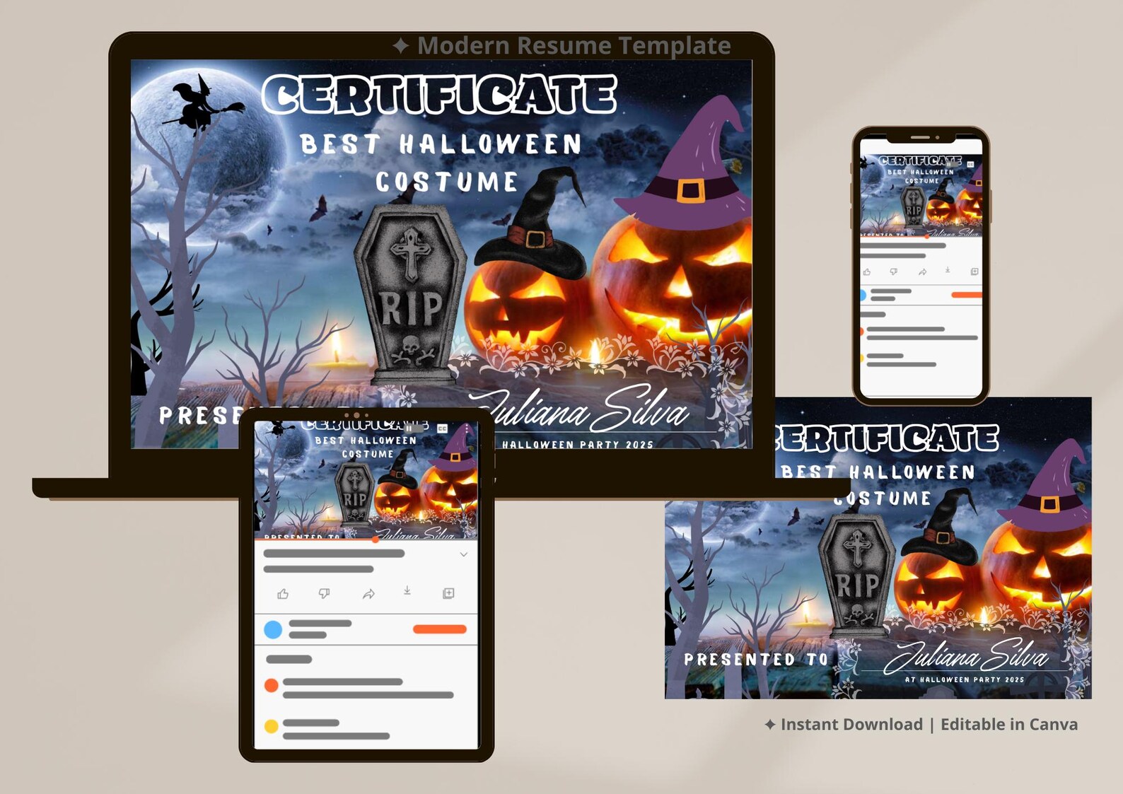 Editable Halloween Costume Award Certificate Template (digital Download ...