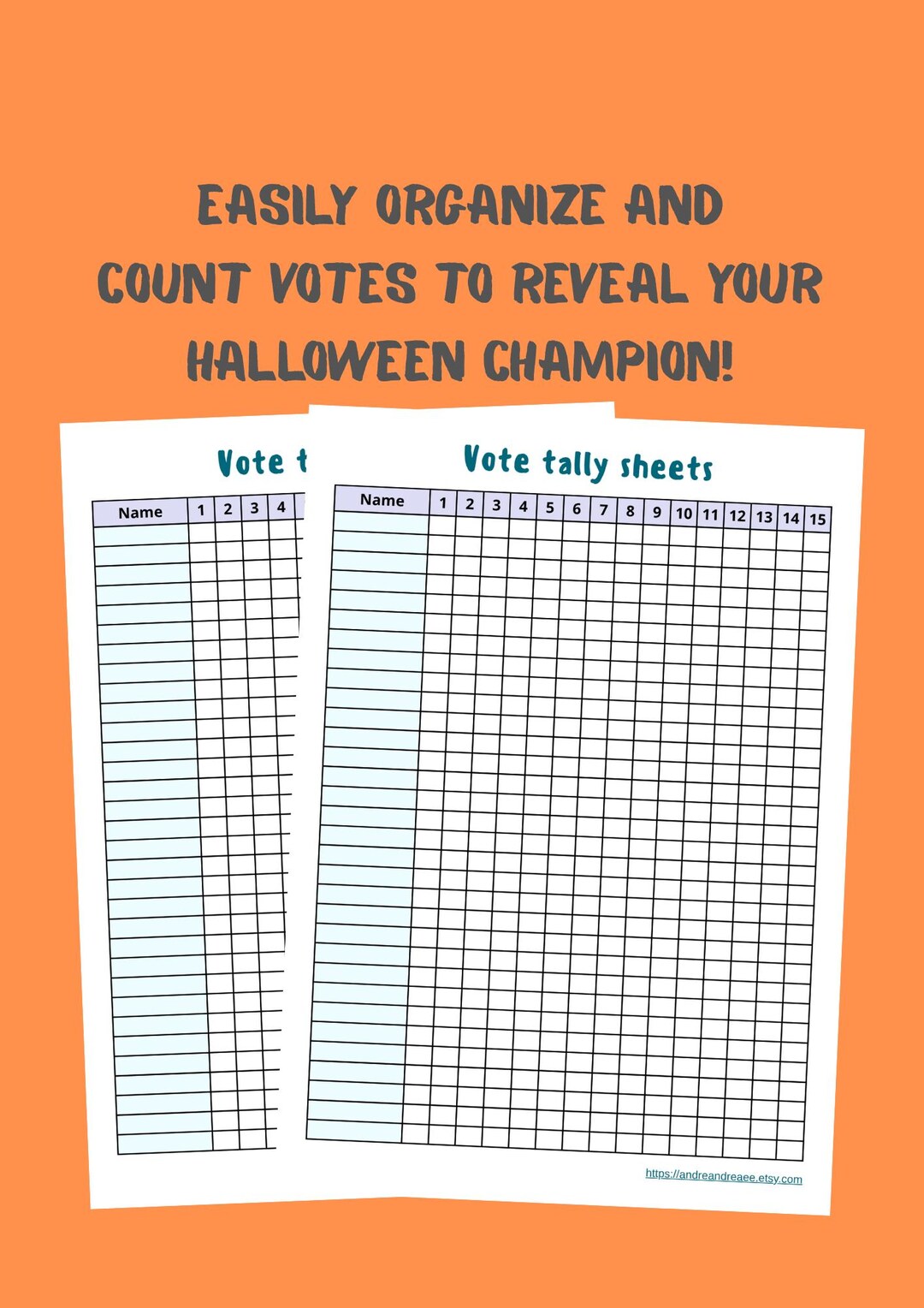 Halloween Costume Contest Vote Tally Sheet: Printable Party Game ...