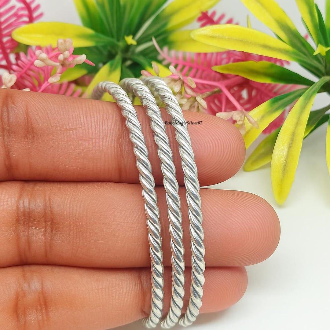 Sterling Silver Twisted Bangle Set • 3 Minimalist Stacking Bangles Set ...