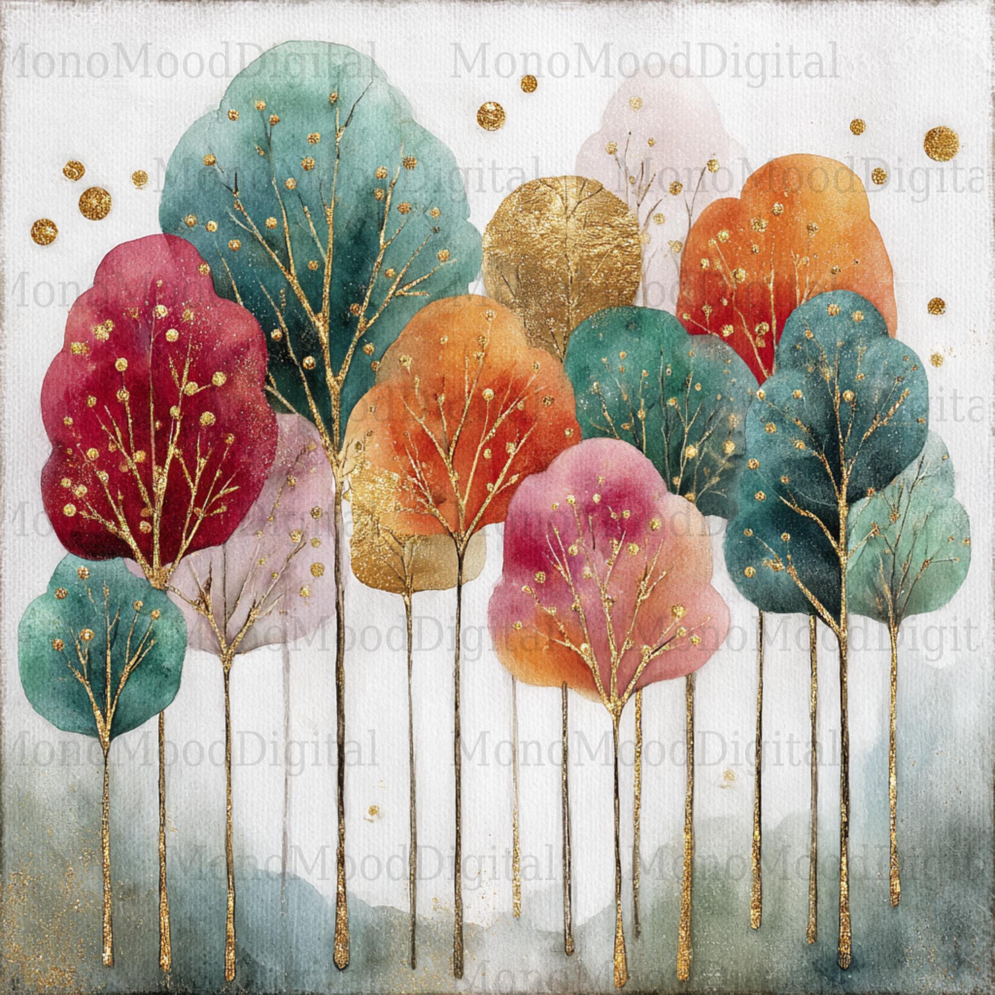 20 Golden Fall Trees Clipart Set – Watercolor Tree Illustrations With ...