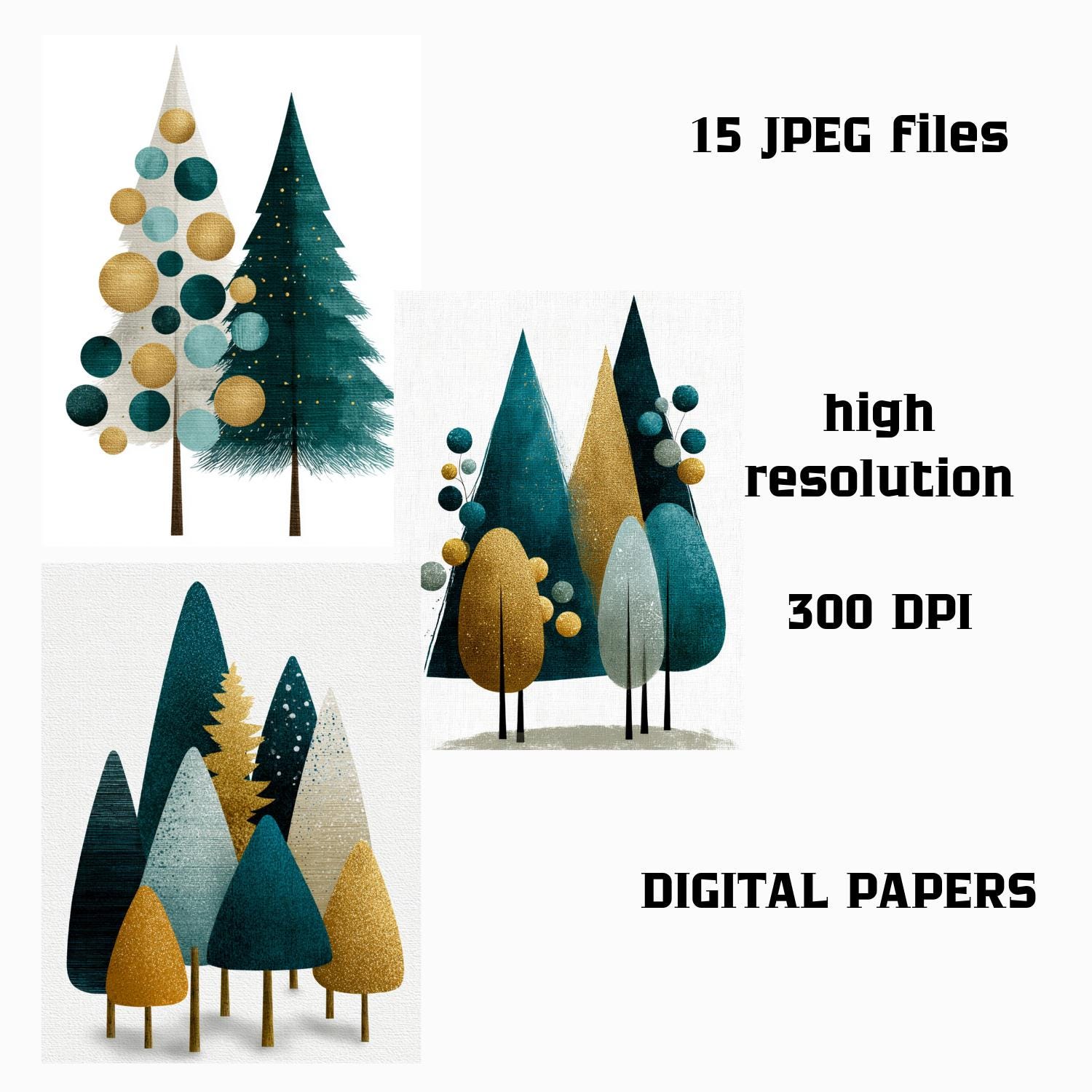 Whimsical Christmas Trees Clipart | Quirky Pine Tree Illustrations | 15 ...