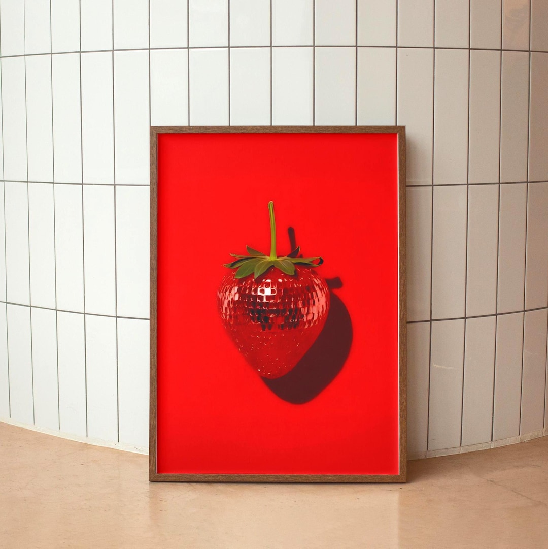 Strawberry Disco Ball Print: Retro Glam Kitchen or Dorm Art (digital ...